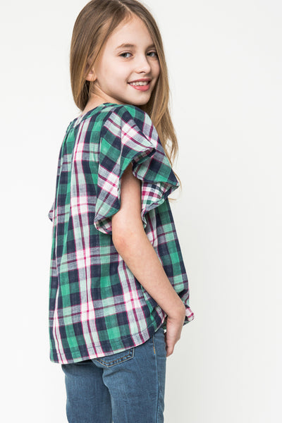 Plaid Ruffle Sleeve Top – Hayden Girls