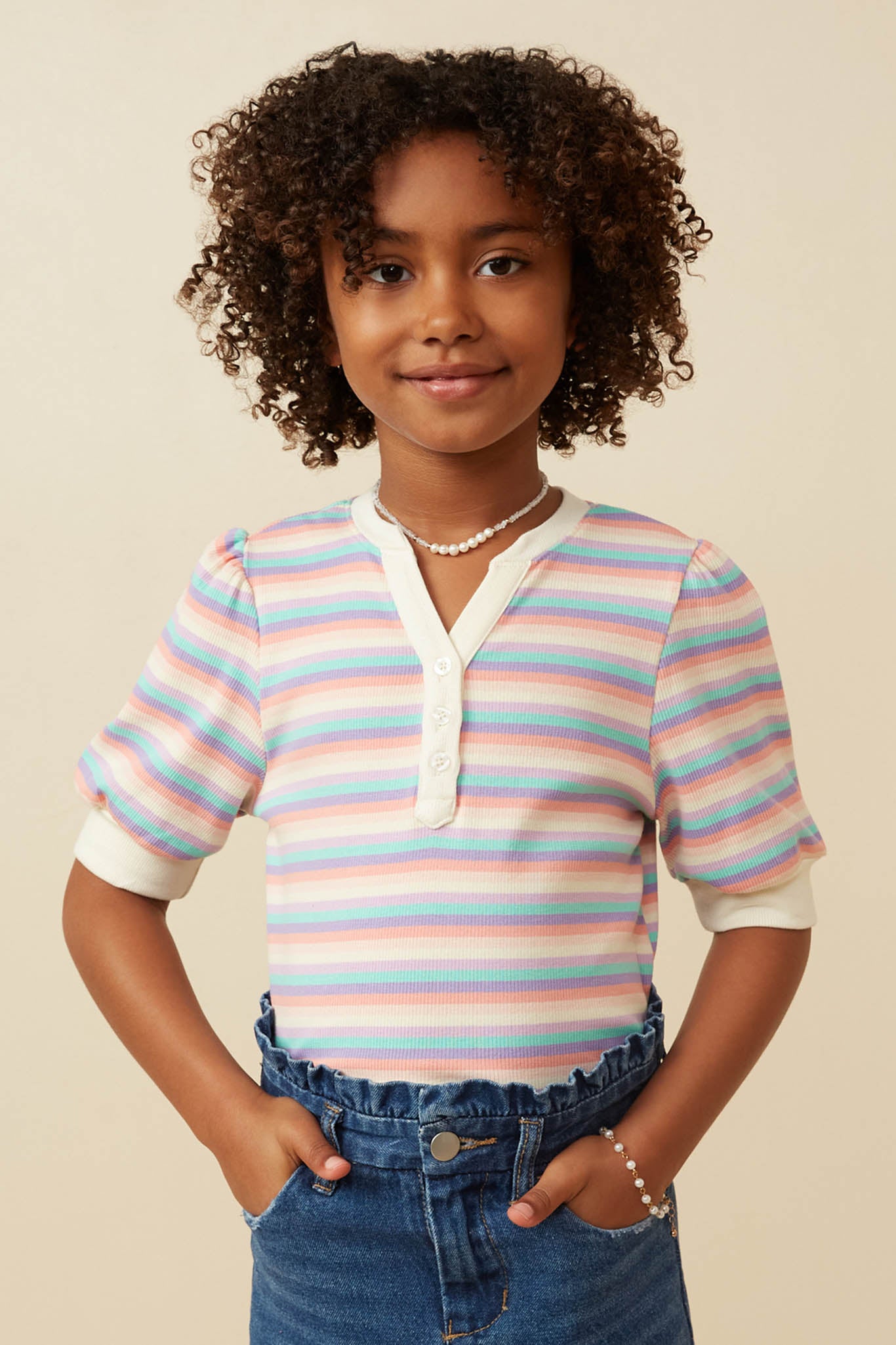 Girls Contrast Banded Detail Ribbed Stripe Top | Cute Girls' Clothes ...