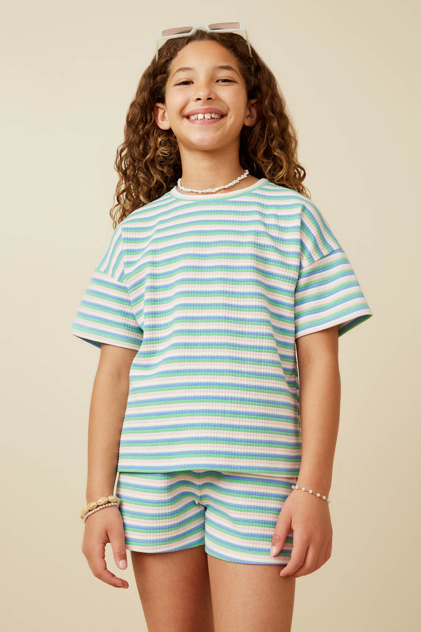 Girls Multi Stripe Waffle Knit Drop Shoulder T shirt | Cute Girls ...
