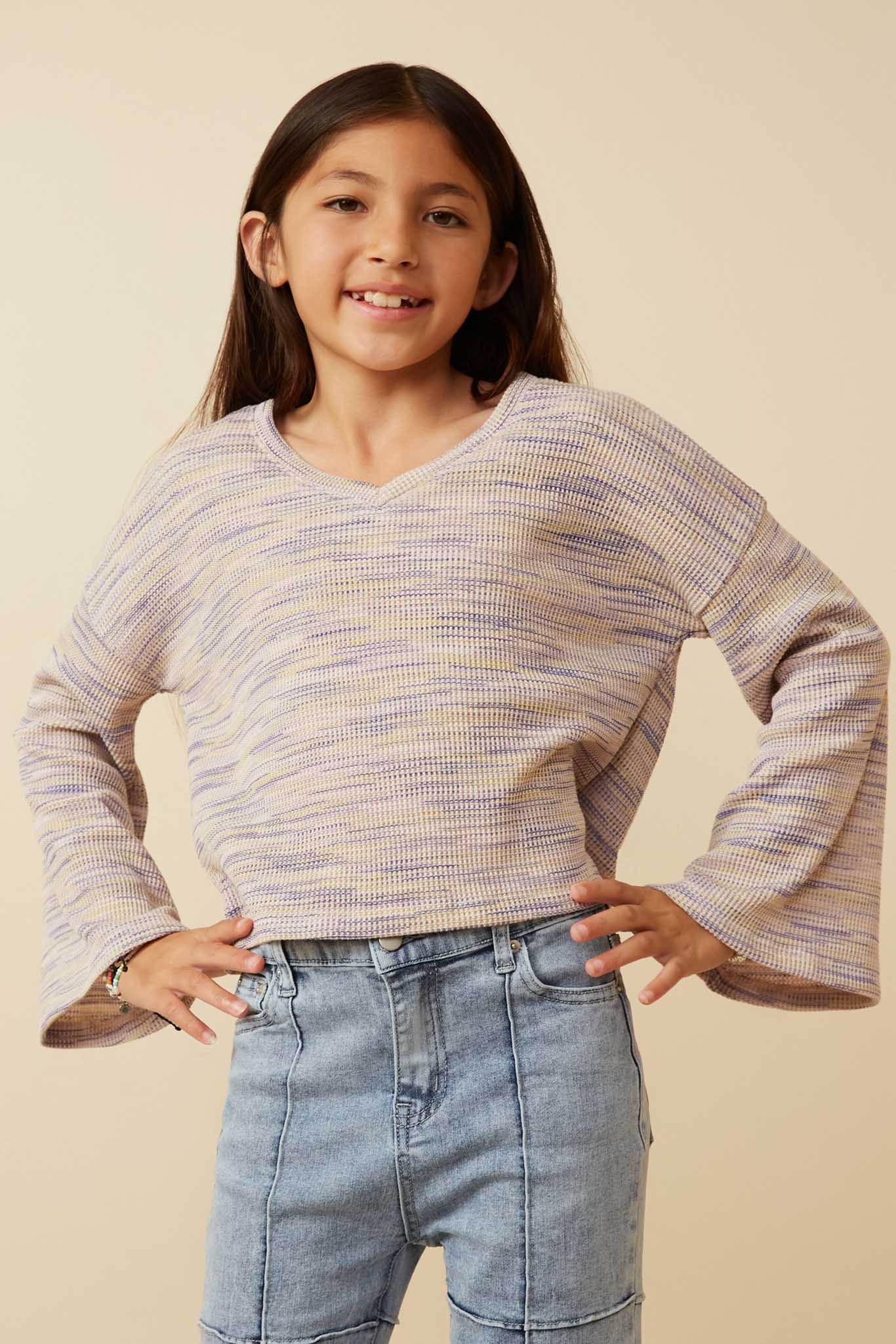 Girls V Neck Drop Shoulder Knit Top | Cute Girls' Clothes – Hayden Girls
