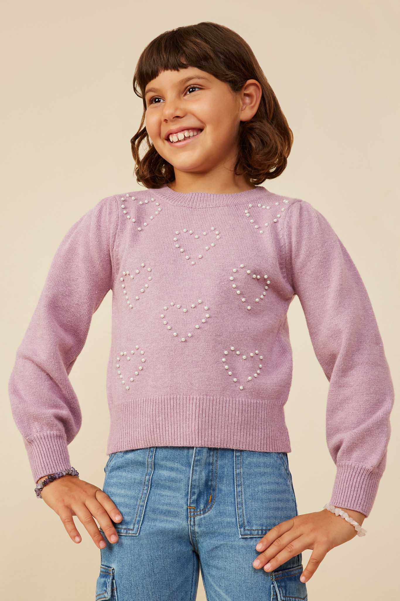 Girls Hearts Detail Pearl Sweater | Cute Girls' Clothes – Hayden Girls